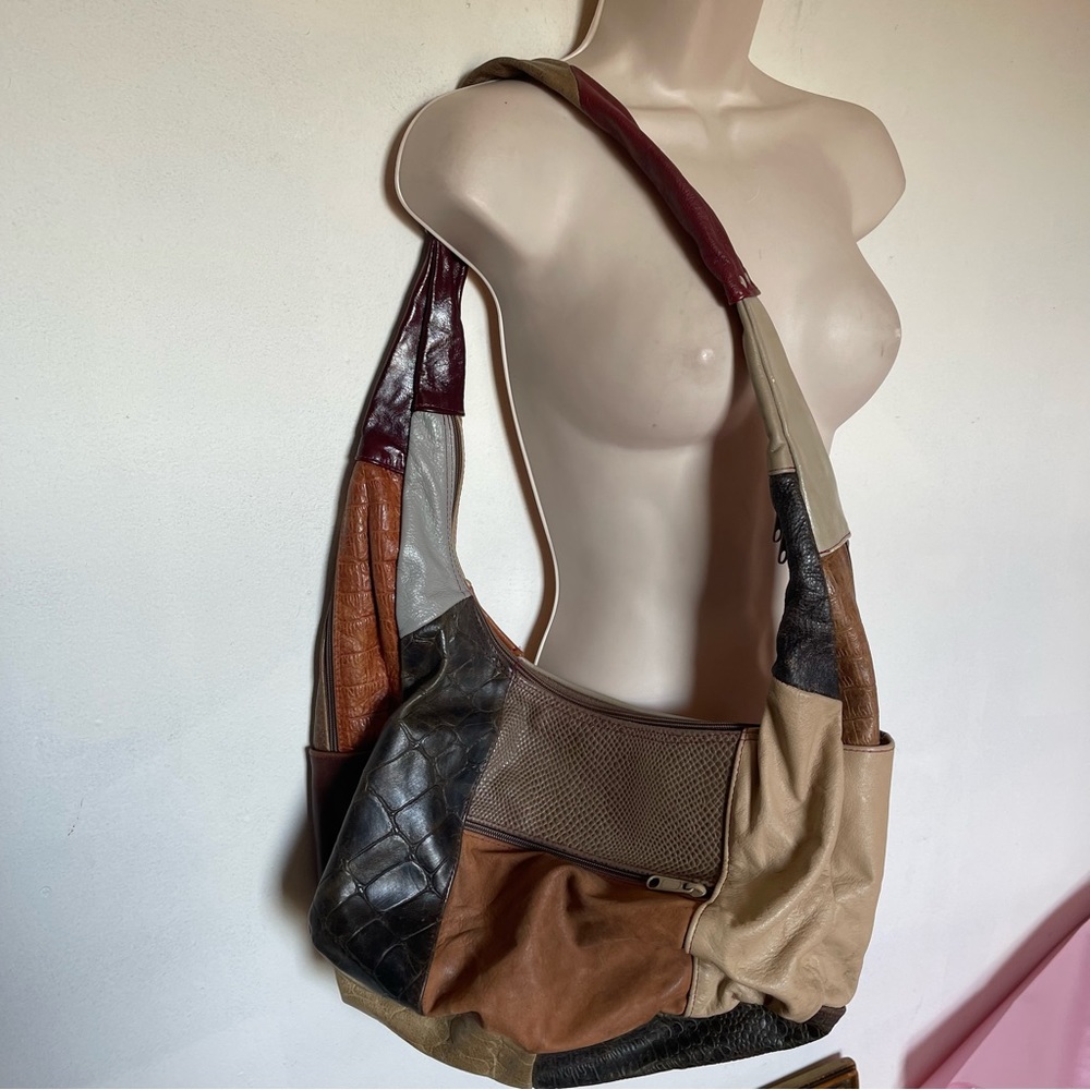Vintage Patchwork Boho Leather Hobo Sling Bag - Gem